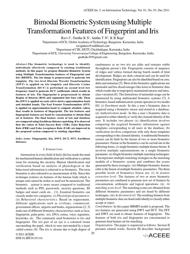 Bimodal Biometric System Using Multiple Transformation Features of ...