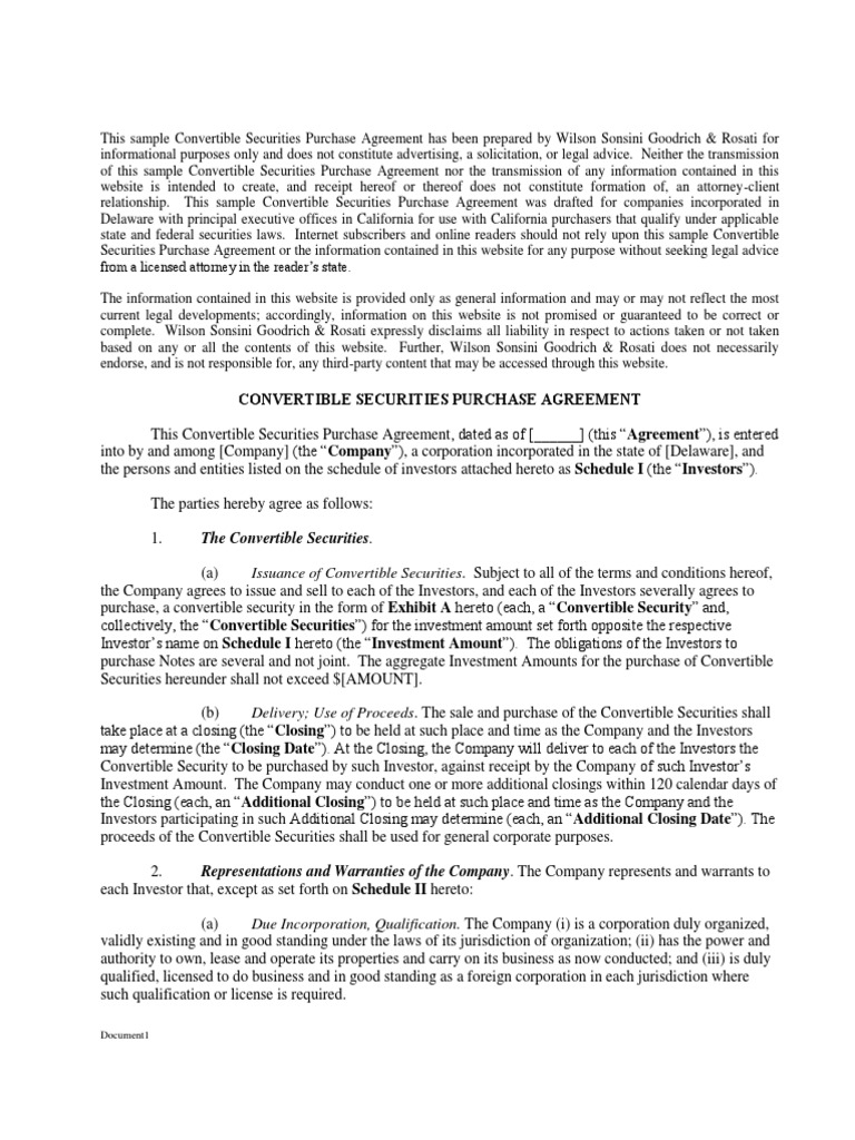 Form of Convertible Securities Purchase Agreement | PDF | Securities (Finance) | Securities Act ...