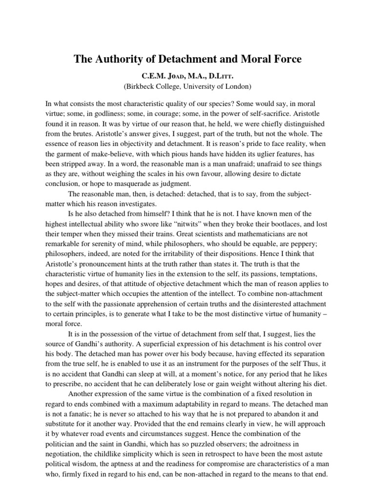 Joad The Authority of Detachment and Moral Force | PDF | Mahatma Gandhi ...