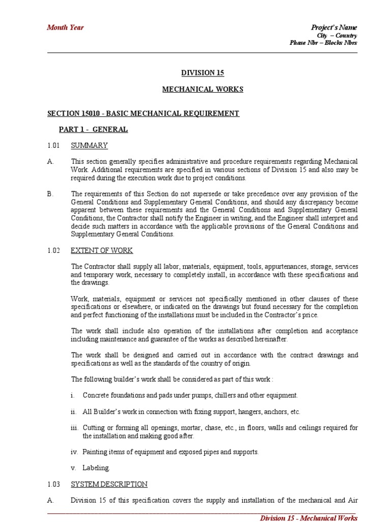 Division 15 Sample | PDF | Cable | Electrical Wiring