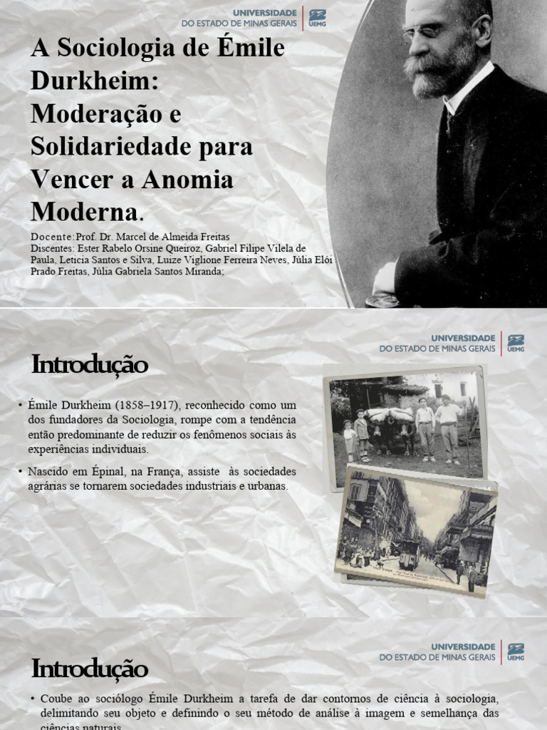 A Sociologia de Emile Durkheim Moderacao e Solidariedade para Vencer A ...