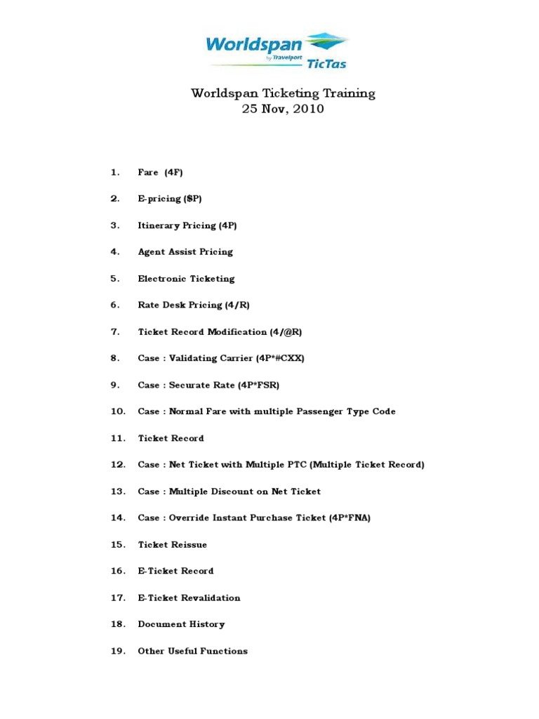 Worldspan Ticketing Training Guide | PDF | Fare | Exchange Rate