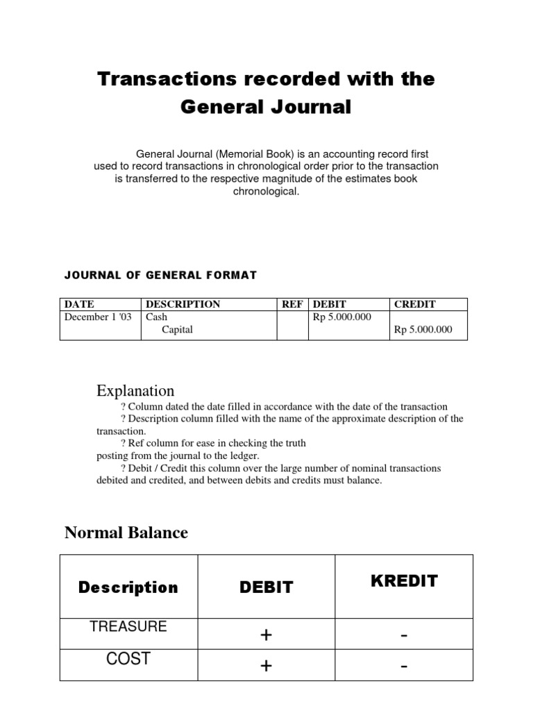 Transactions Recorded With The General Journal: Normal Balance | PDF ...