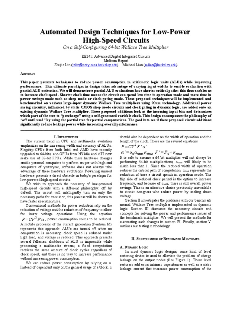 Automated Design Techniques For Low-Power High-Speed Circuits | PDF ...