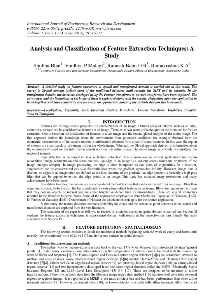 Analysis and Classification of Feature Extraction Techniques: A Study ...