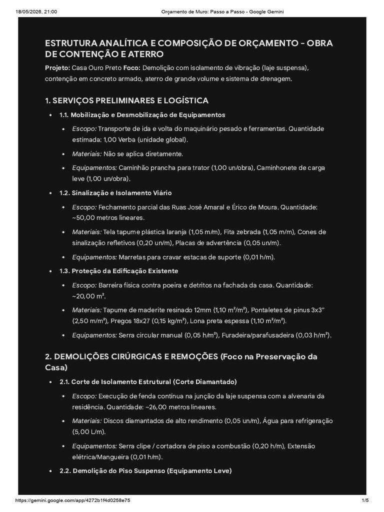 Orçamento de Muro - Passo A Passo - Google Gemini | PDF | Materiais de ...