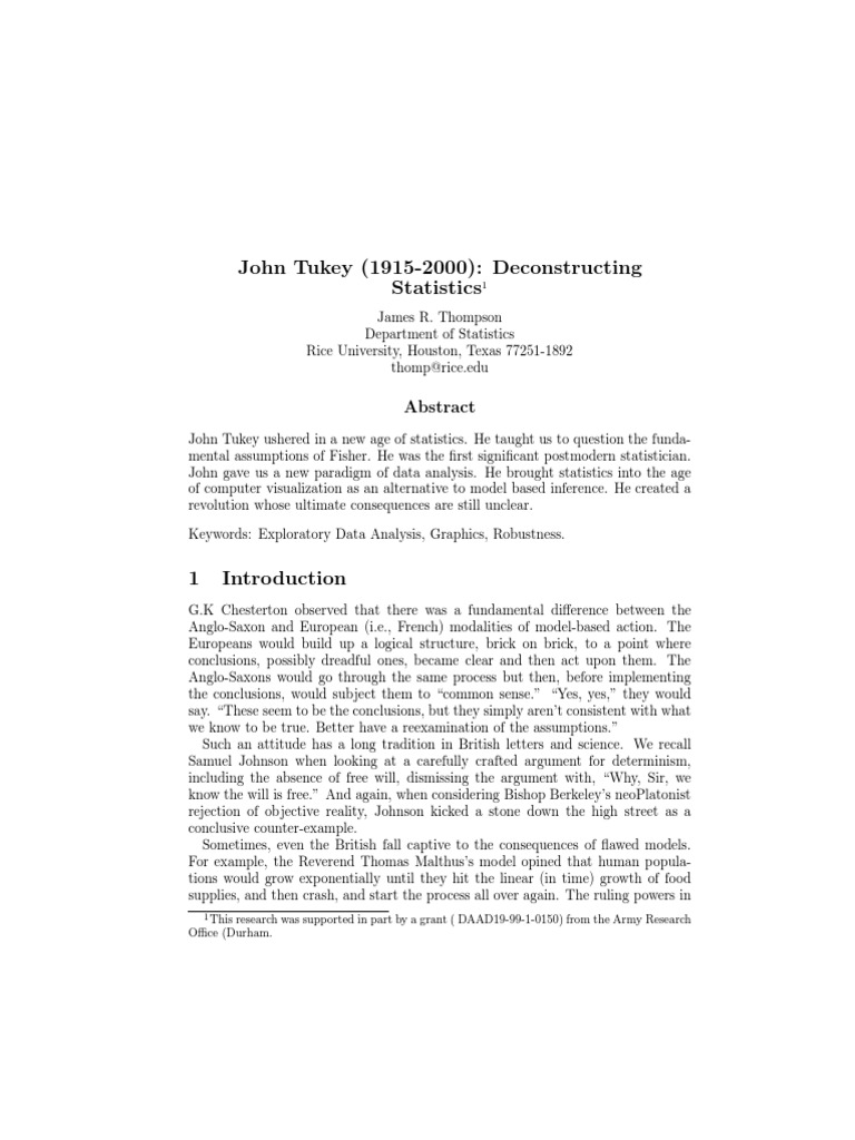 John Tukey (1915-2000) : Deconstructing Statistics | PDF | Statistical ...
