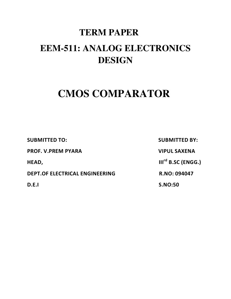 Cmos Comparator: Term Paper Eem-511: Analog Electronics Design | PDF ...