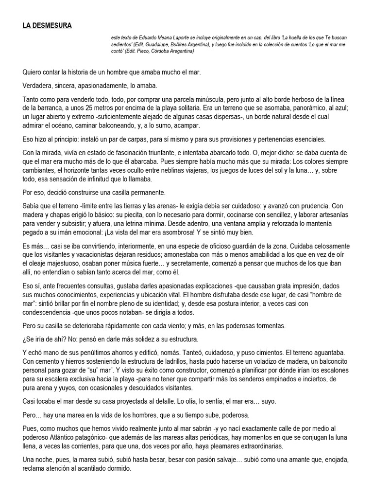 Cuento La Desmesura | PDF | Marea | Oceanografía Física