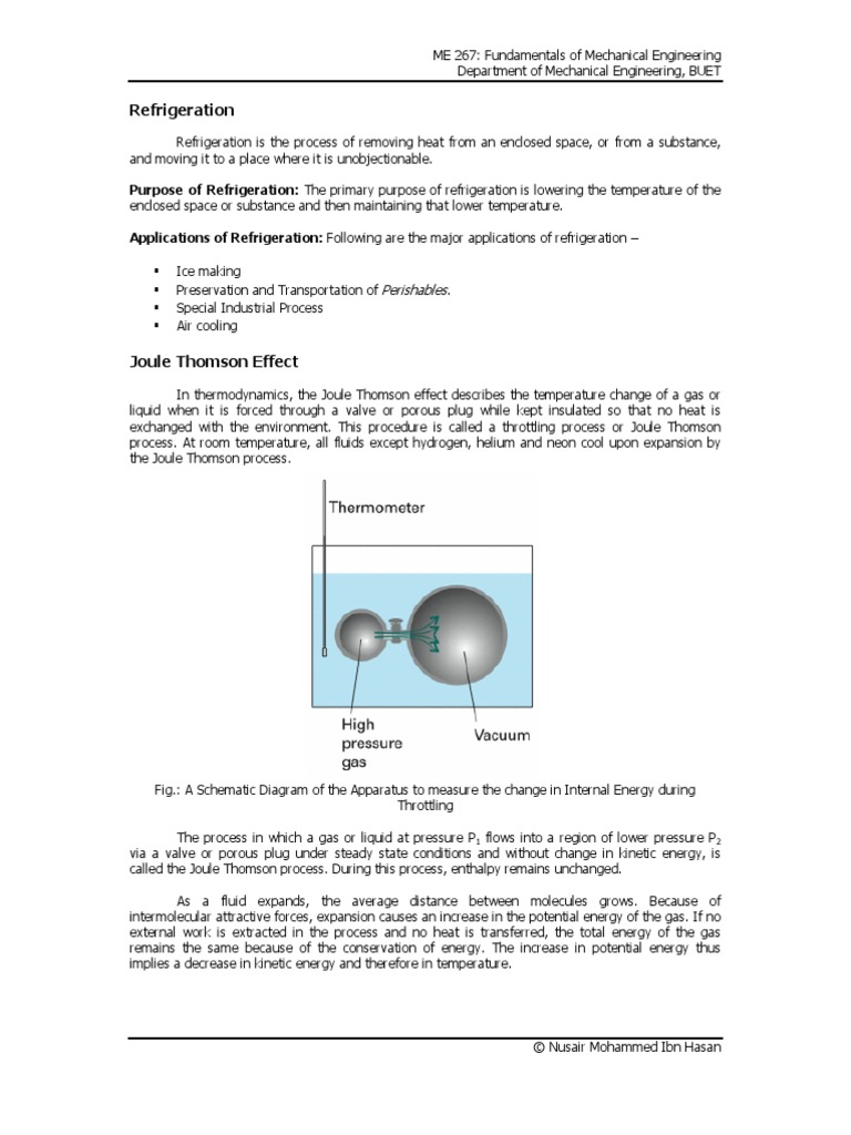 Joule-Thomson Refrigeration Effect | PDF | Air Conditioning | Enthalpy