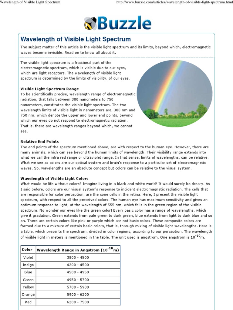 Wavelength of Visible Light Spectrum | PDF | Color | Electromagnetic ...