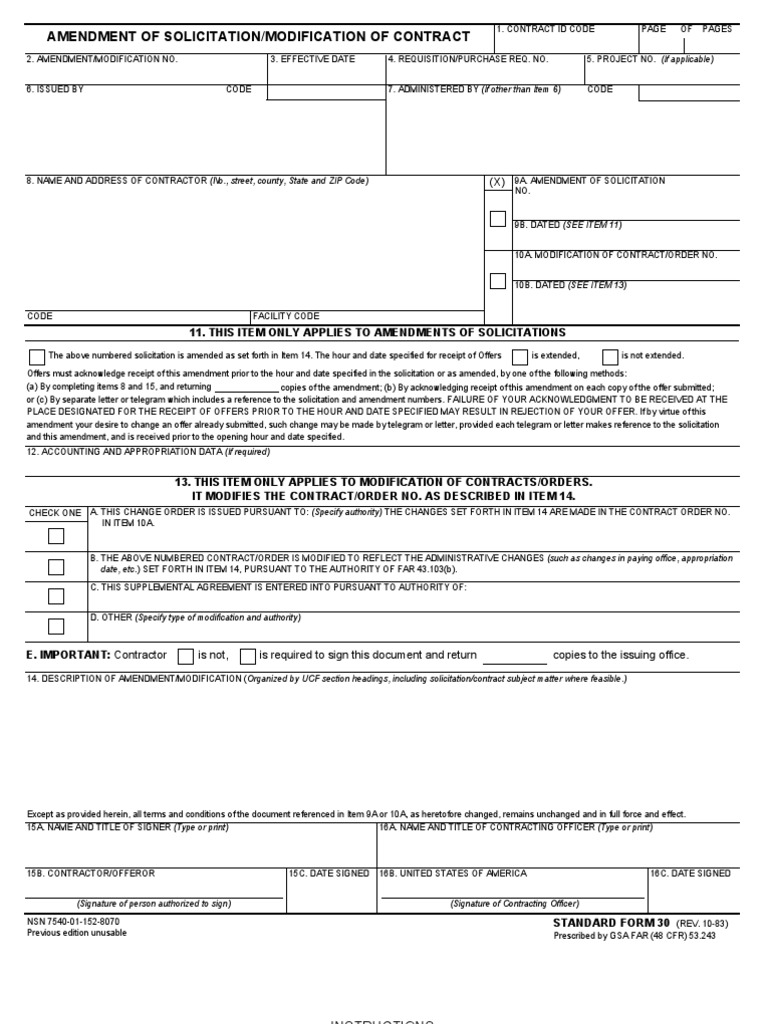 SF 30 Amendment of Solicitation Modification of Contract | Justice ...