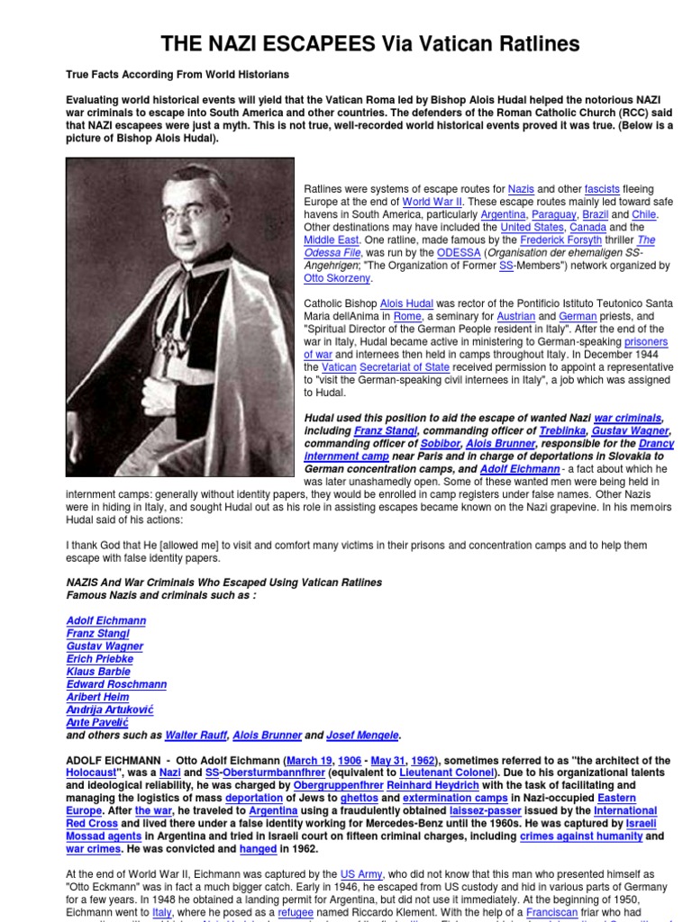The Nazi Escapees Via Vatican Ratlines | PDF | Nazi War Crimes | The ...