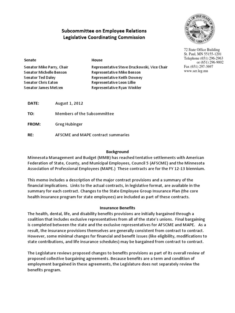 AFSCME and MAPE - Tentative Contract Summaries | PDF | Social Science