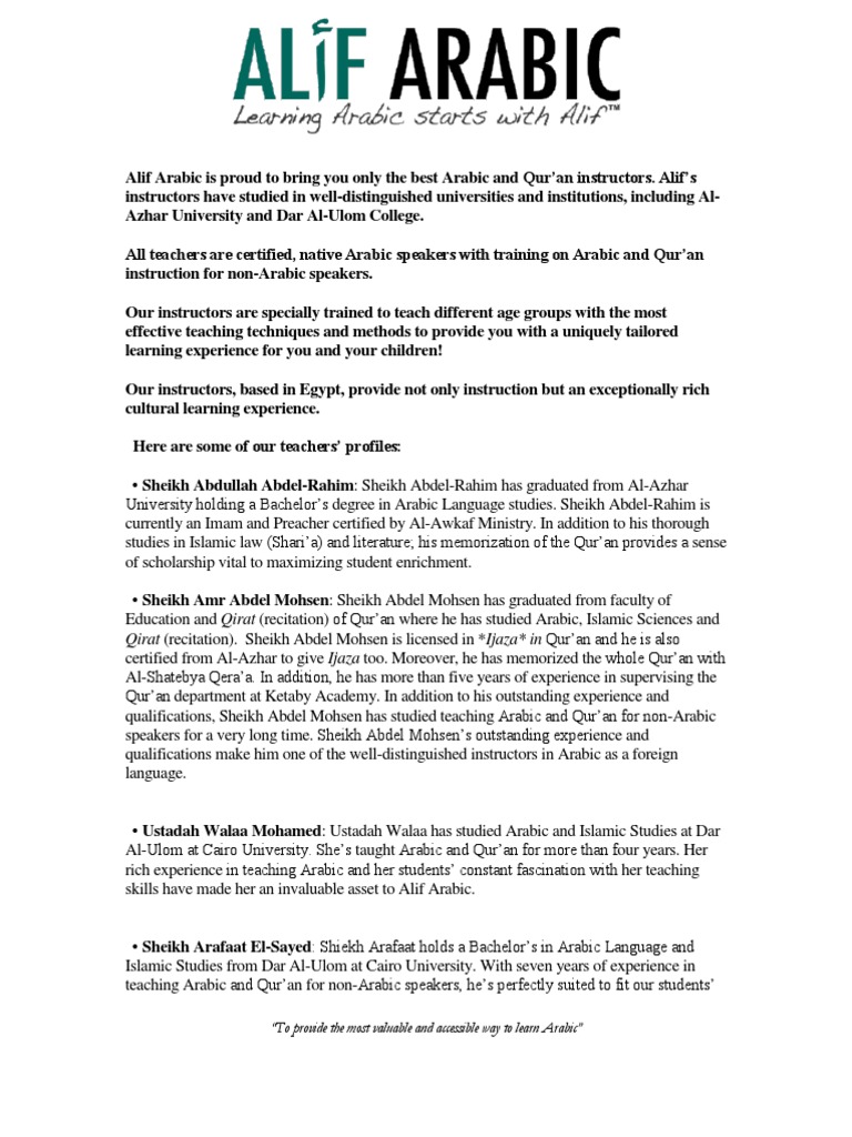 Expert Arabic & Qur'an Instructors Online | PDF | Arabic | Abrahamic ...