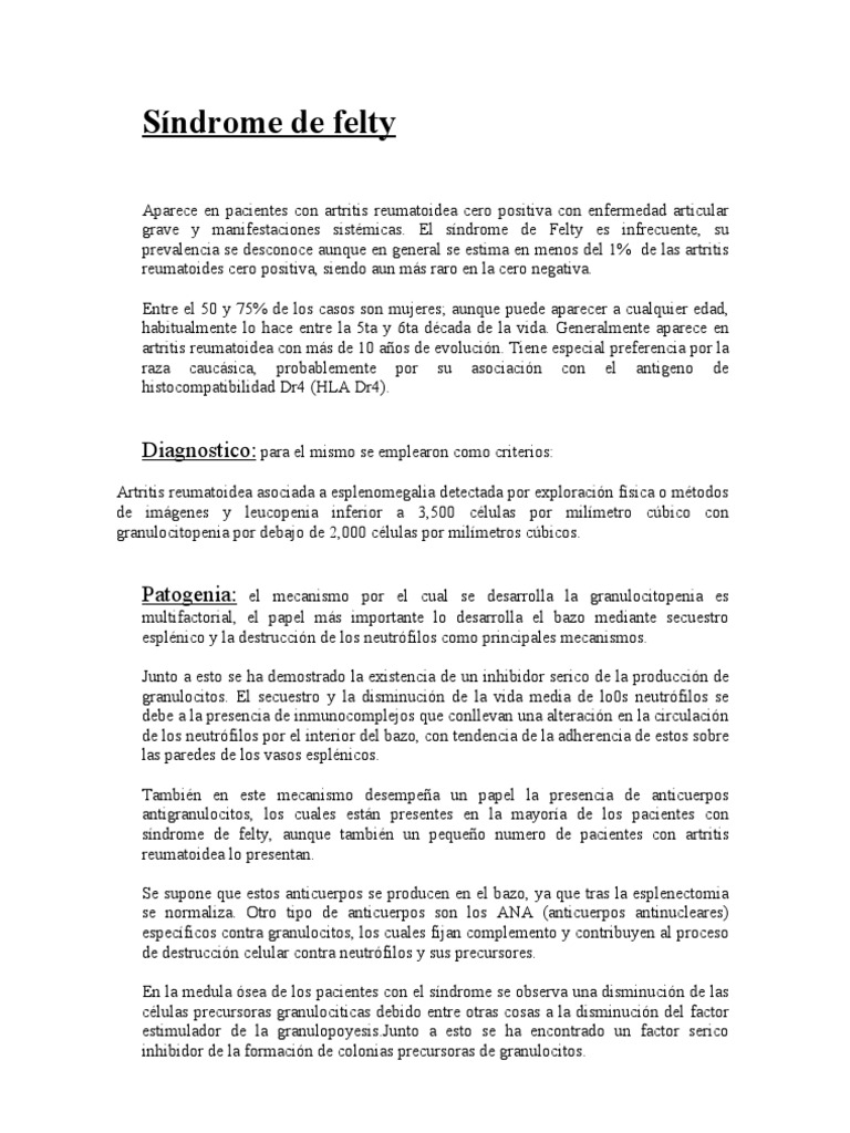 Síndrome de Felty: Diagnóstico y Tratamiento | PDF | Artritis ...