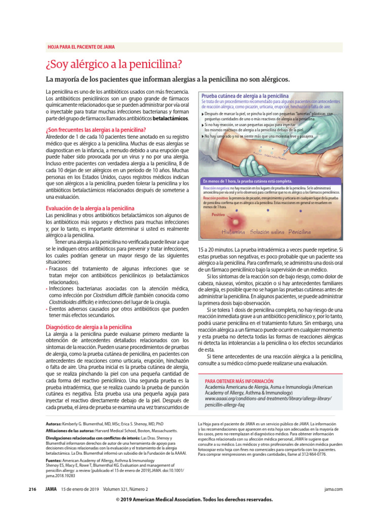 Hoja para El Paciente de Jama 190115 | PDF | Penicilina | Alergia