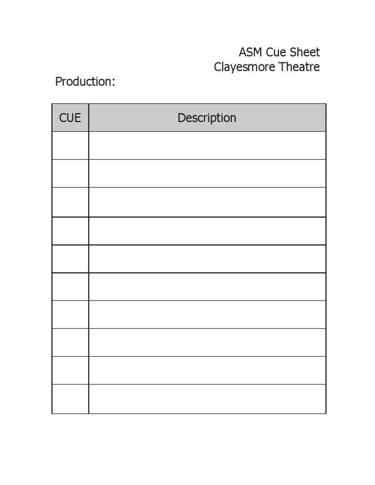 ASM Cue Sheet for Theatre Pros | PDF