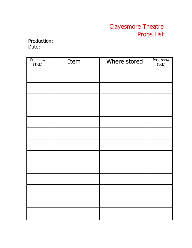 Props Checklist | PDF