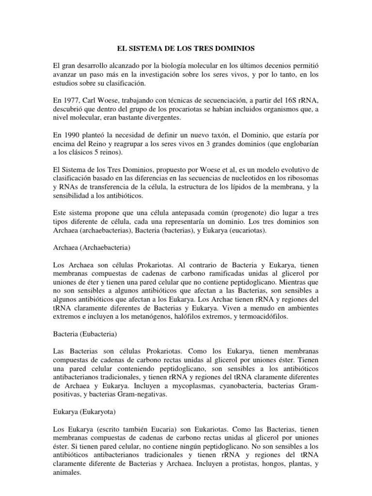 El Sistema de Los Tres Dominios | PDF | Archaea | Eucariotas