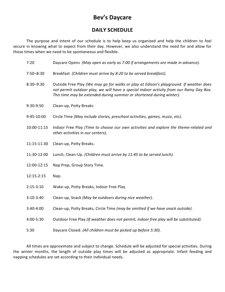Daily Schedule for Bev's Daycare | PDF | Foreign Language Studies