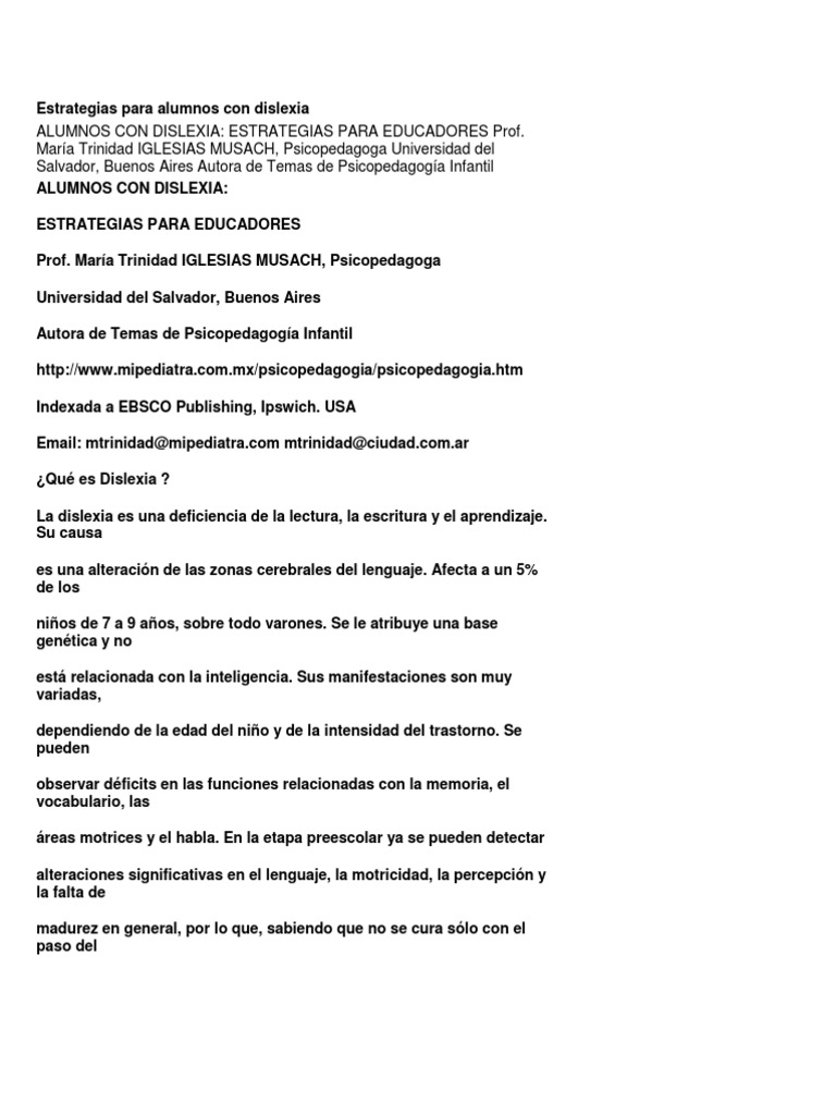 Estrategias para Alumnos Con Dislexia | PDF | Dislexia | Hemisferio ...