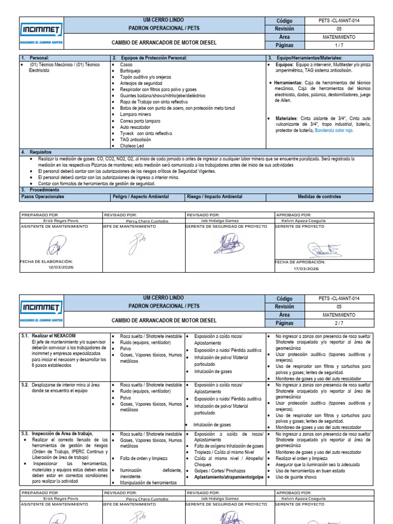 PETS-CL-MANT-014 - Cambio Arrancador Motor Diesel | PDF | ruido