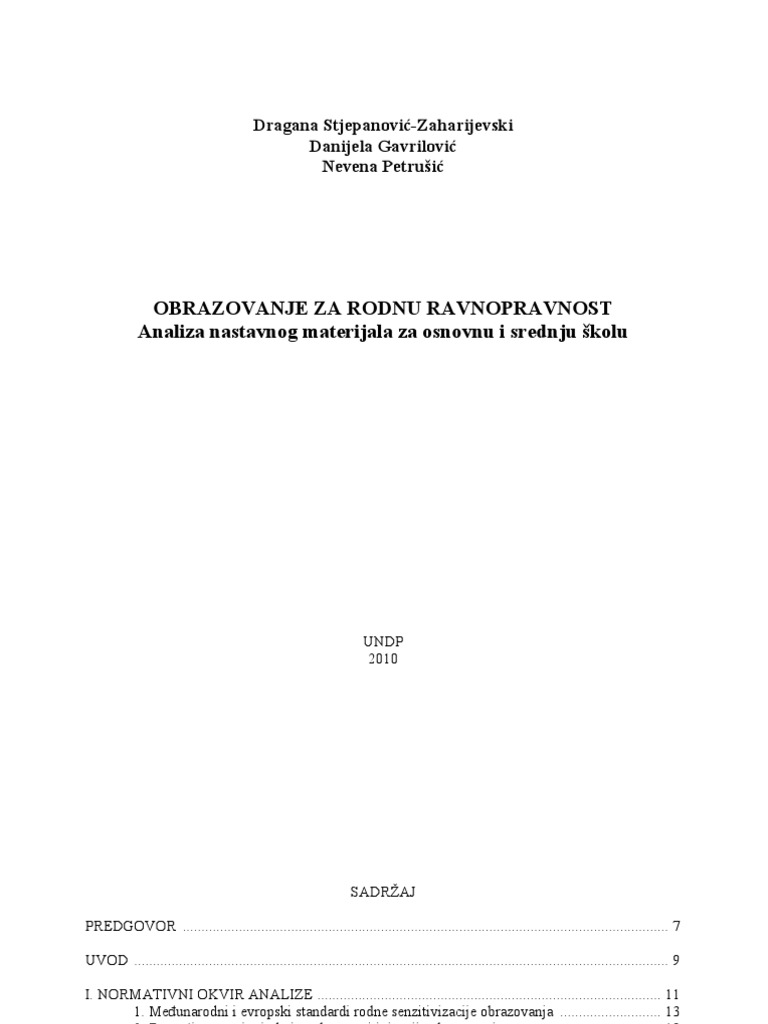 Rodna Ravnopravnost U Obrazovanju | PDF