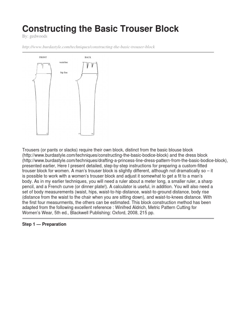 Constructing The Basic Trouser Block Original | PDF | Seam (Sewing ...