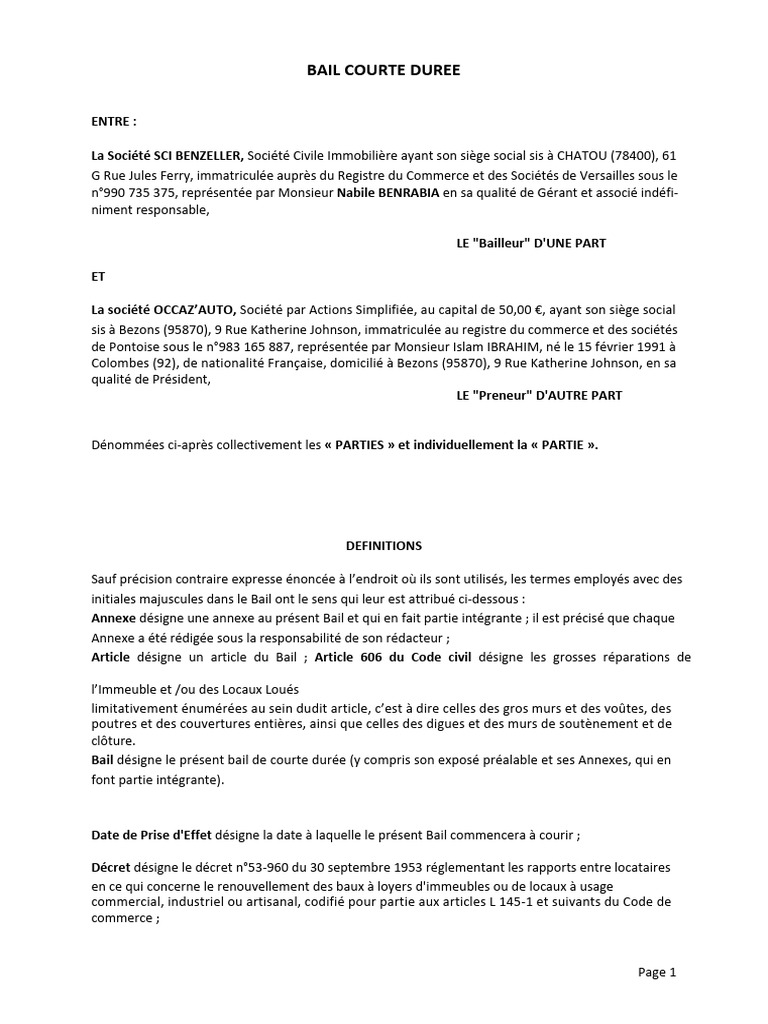 Bail - OCCAZ'AUTO Avec Diagnostics | PDF | Leasing | Assurance