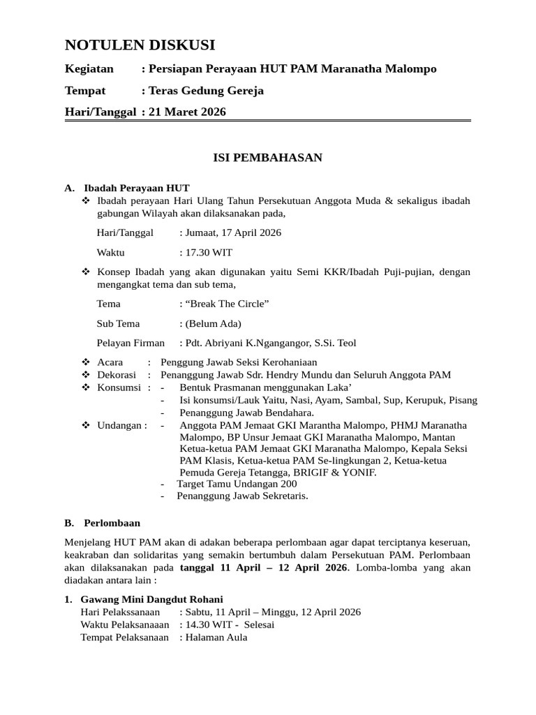 (Revisi) Notulen Diskusi Perayaan Hut Pam 2026 | PDF