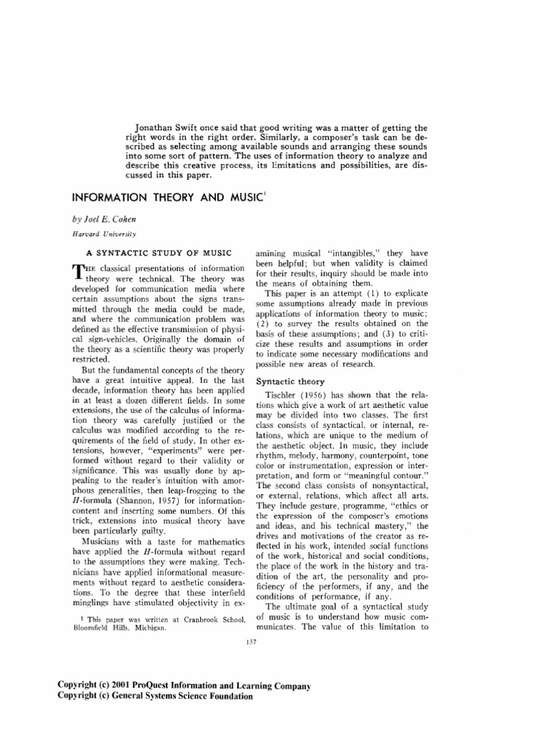 Information Theory | PDF | Sound | Pitch (Music)