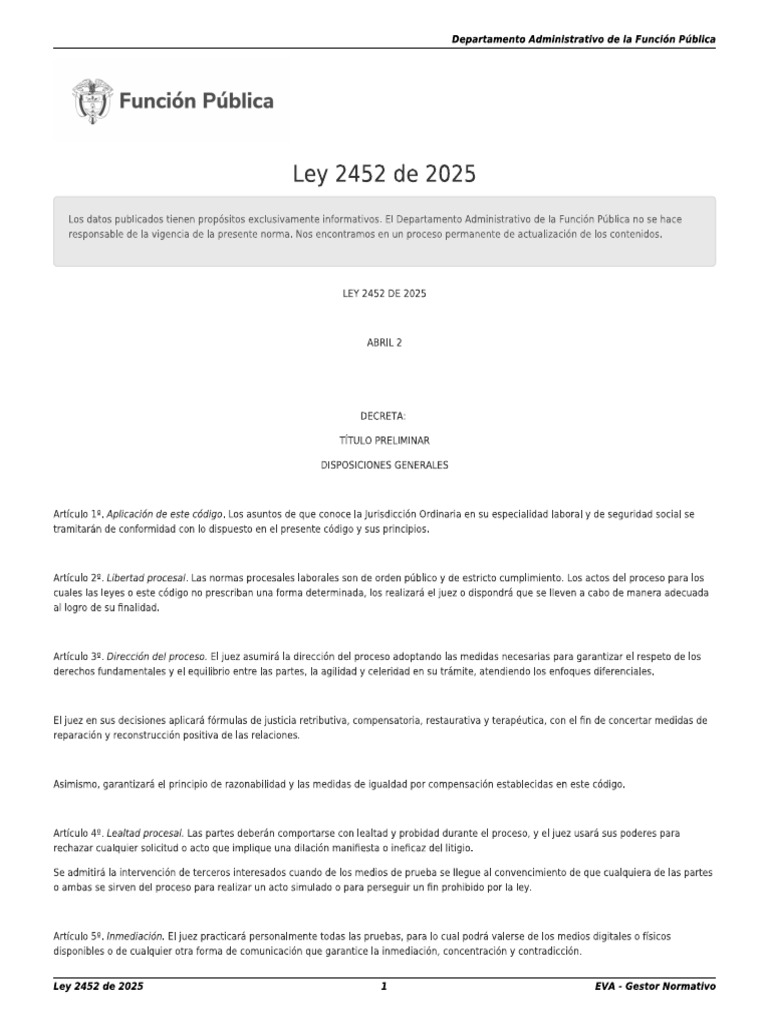 Ley 2452 de 2025 | PDF