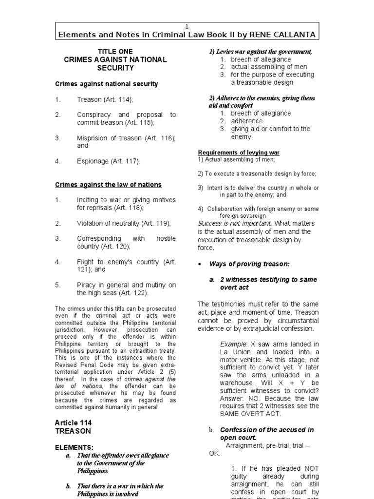 Criminal Law Book 2 Titles 1-8 | PDF | Treason | Crime & Violence