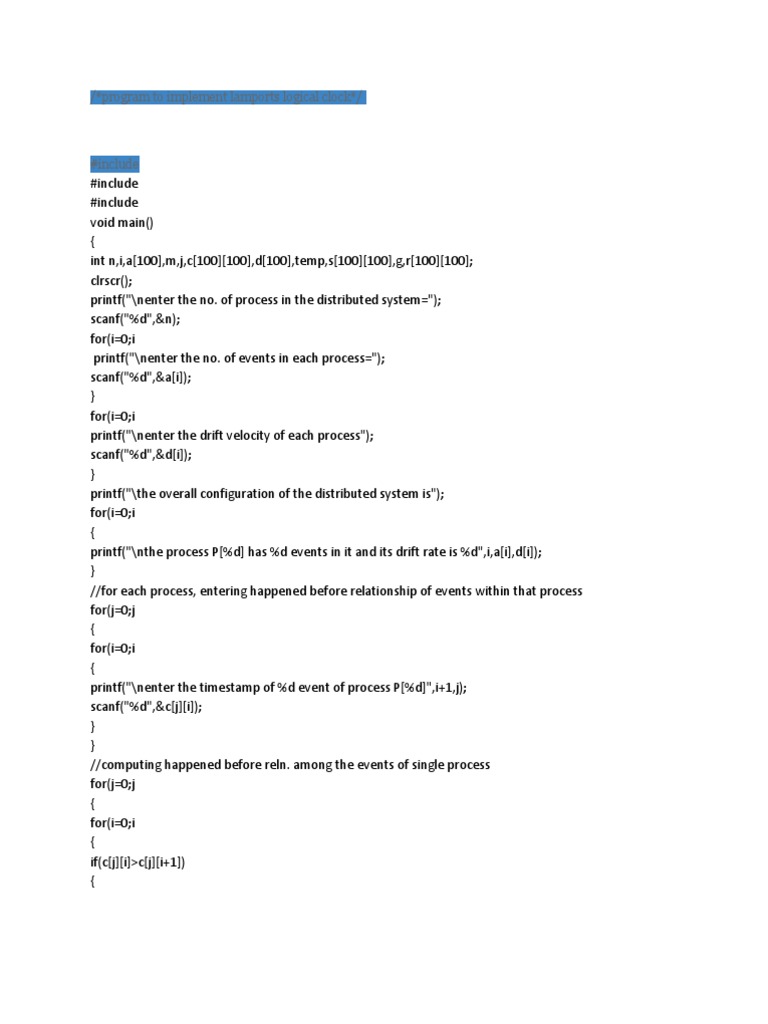 Program To Implement Lamports Logical Clock Pdf Distributed Computing Operating System