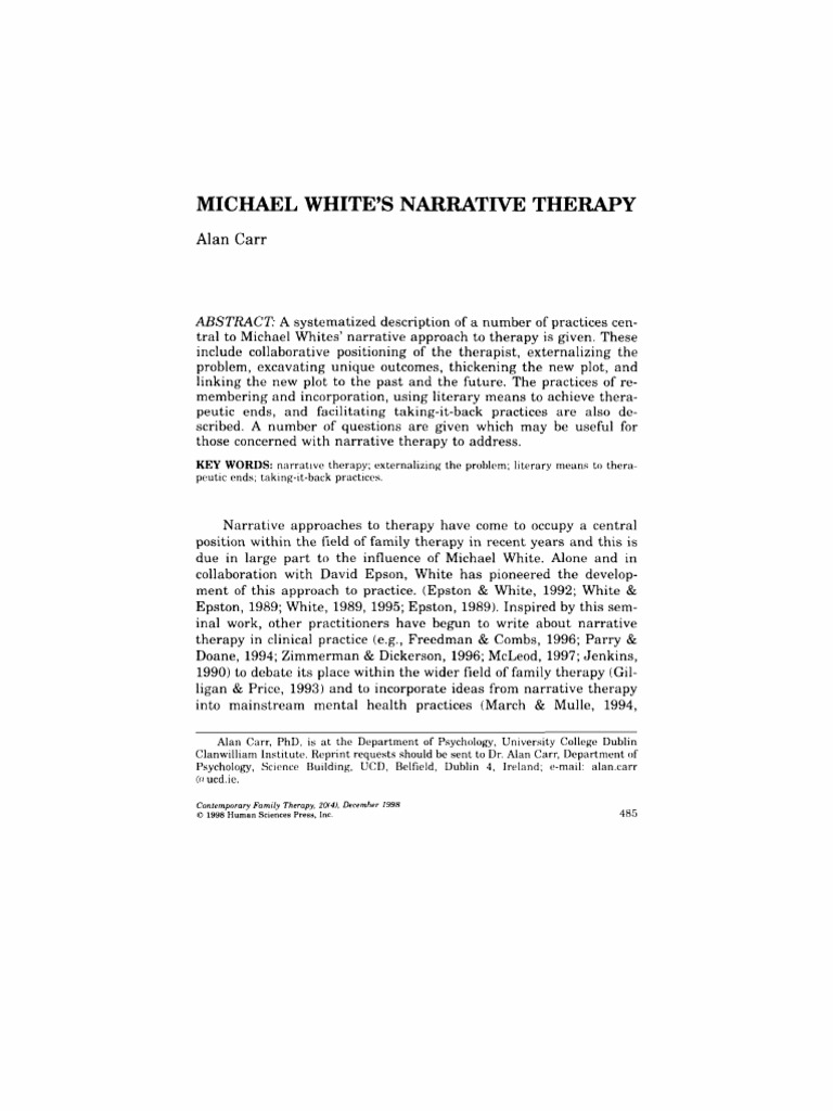 Michael White's Narrative Therapy by Alan Carr | PDF | Family Therapy ...