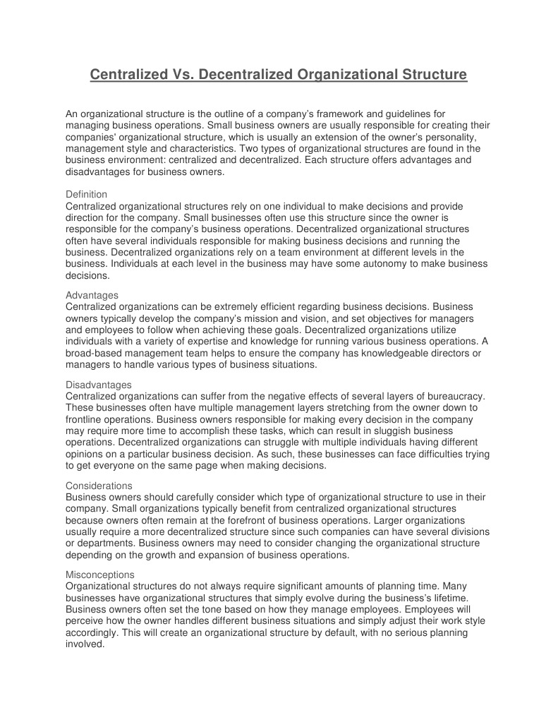 Centralized vs. Decentralized Organizational Structure - Imp | PDF ...