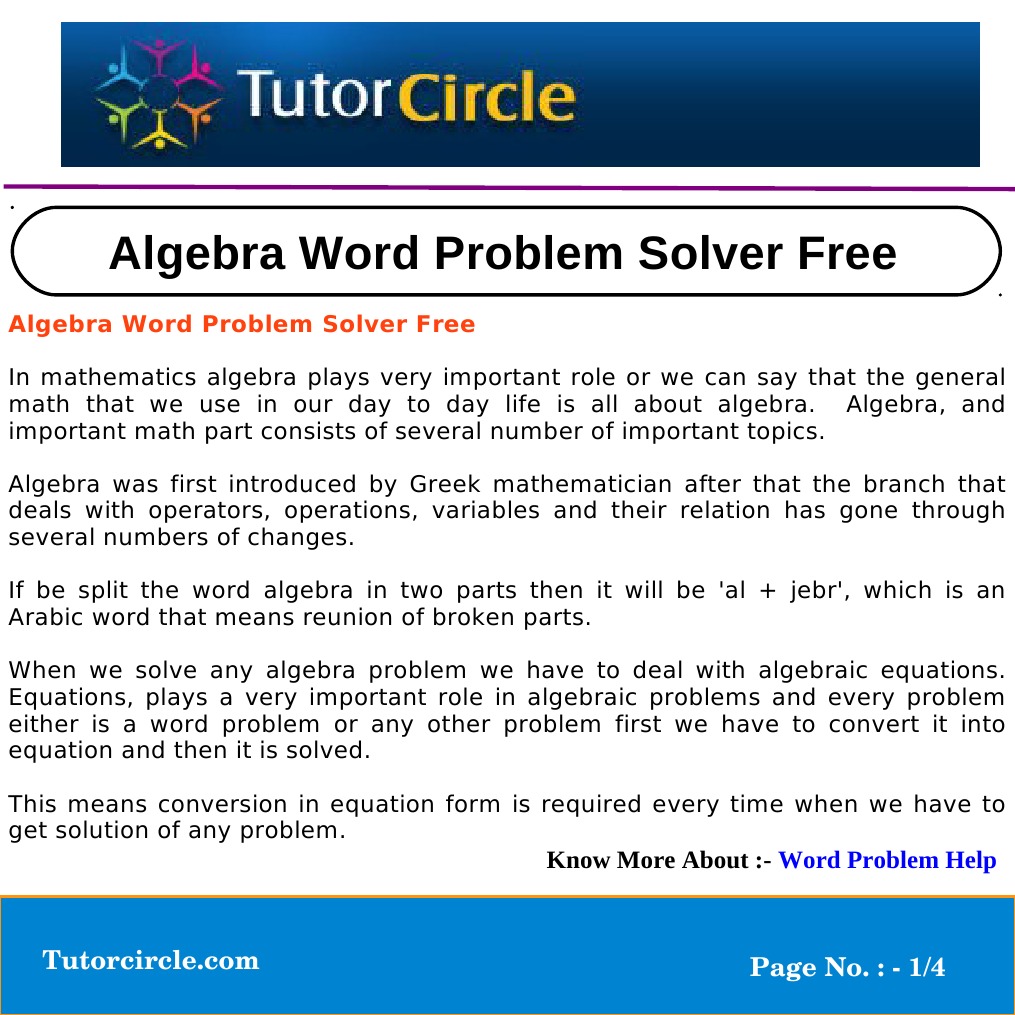Algebra Word Problem Solver Free | PDF | Variable (Mathematics) | Equations