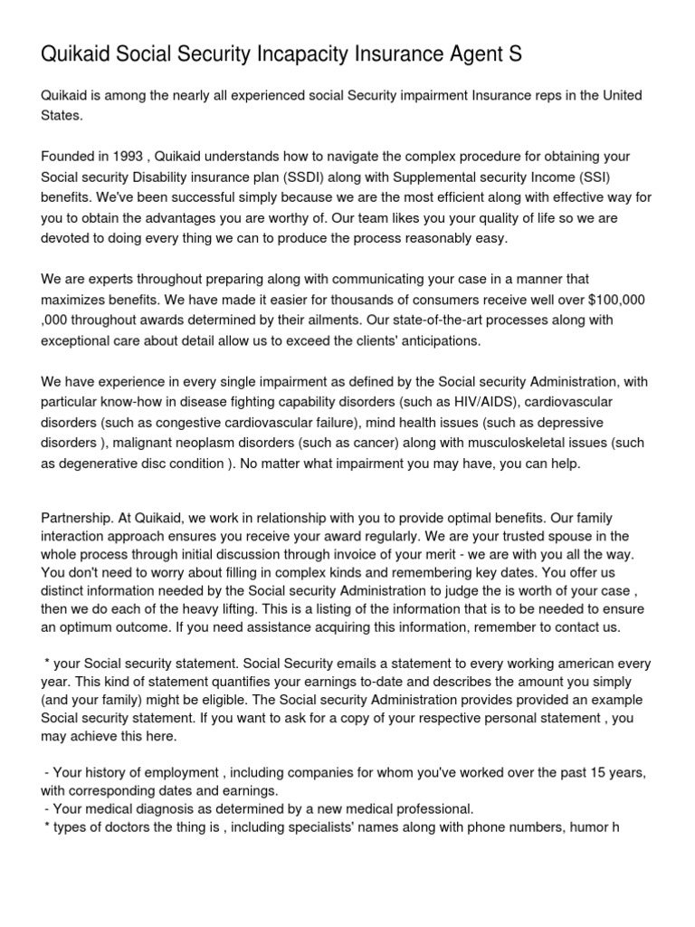 Quikaid Social Security Incapacity Insurance Agent S | PDF | Social ...