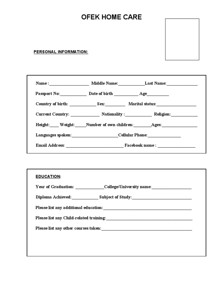 Home Care Employment Application Form | PDF