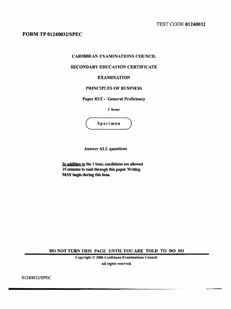 CXC Specimen POB Exam Paper 3 - 0 | PDF | Balance Sheet | Profit ...