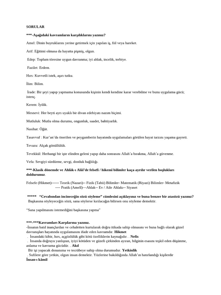 Kam 10 Calisma Notlari | PDF