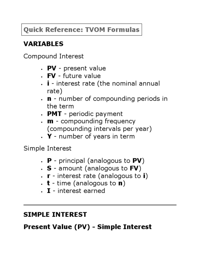Quick Reference: TVOM Formulas: Compound Interest | PDF