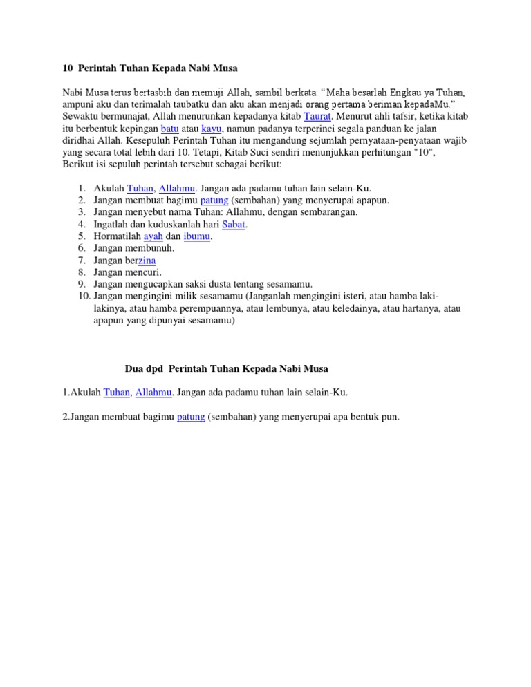 10 Perintah Tuhan Kepada Nabi Musa | PDF