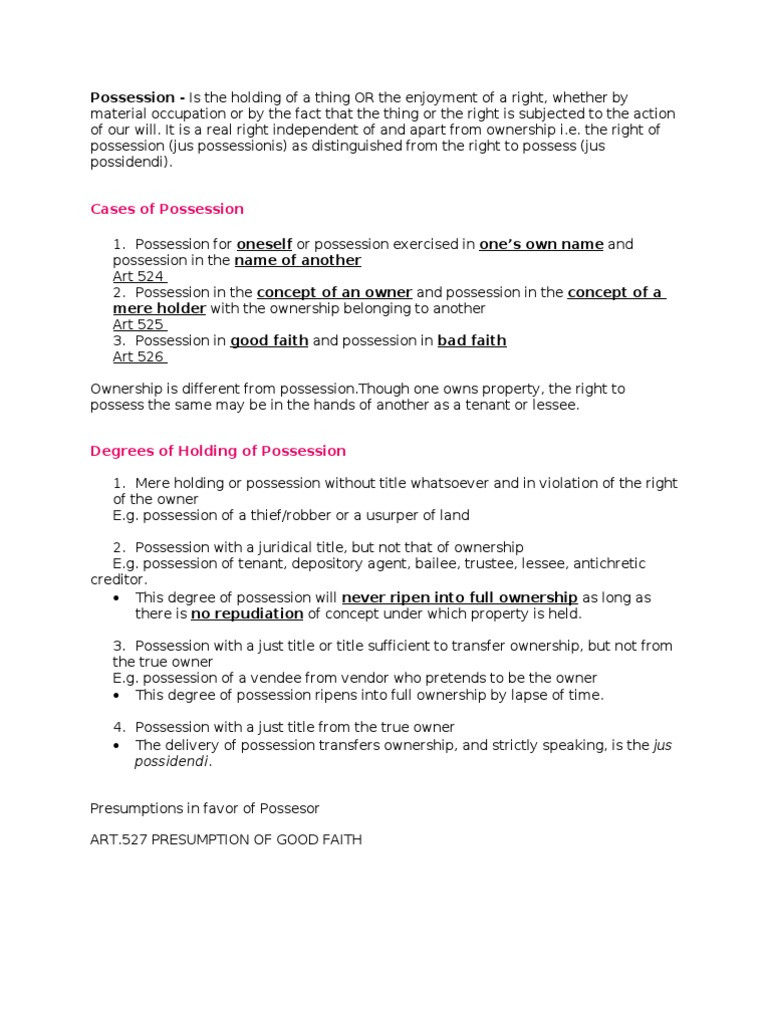 Possession Notes | Possession (Law) | Ownership