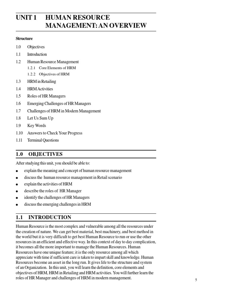 Unit 1 Human Resource Management: An Overview: Structure | PDF | Human ...