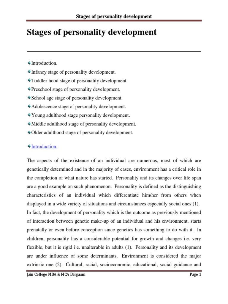 Stages of Personality Development Notes | PDF | Adolescence | Child ...