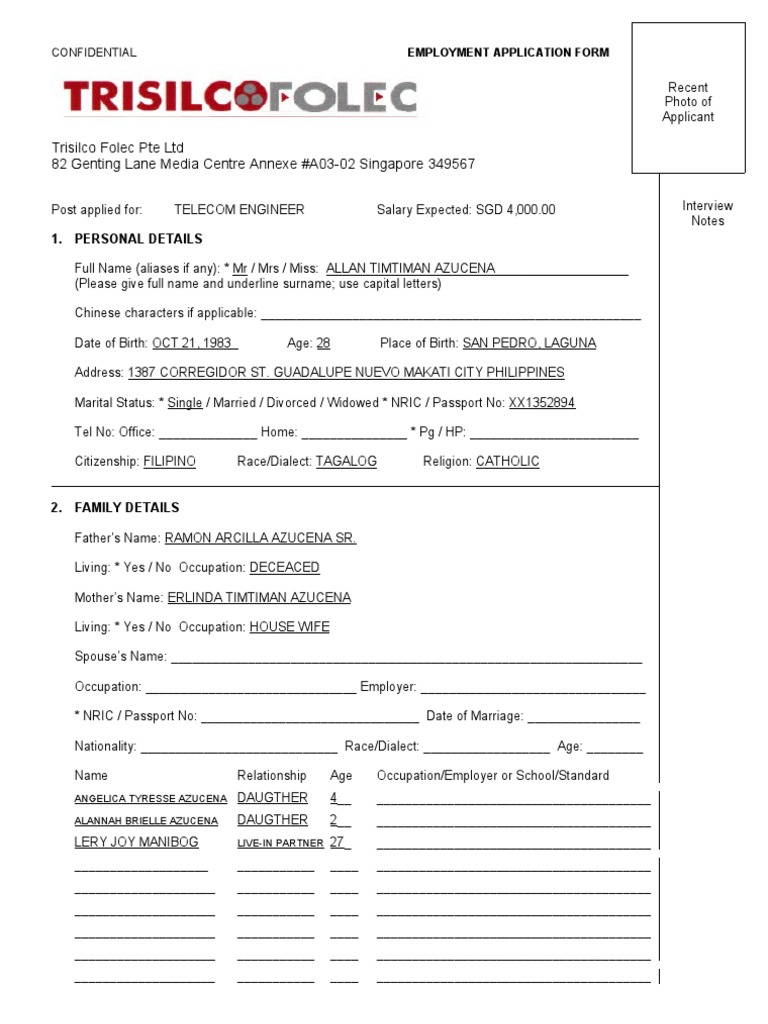 Filipino Job Application Form | PDF | Academic Certificate | Secondary ...