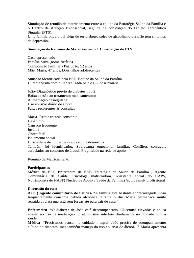 Caso Fictício Projeto Terapêutico Singular (PTS | PDF | Alcoolismo ...
