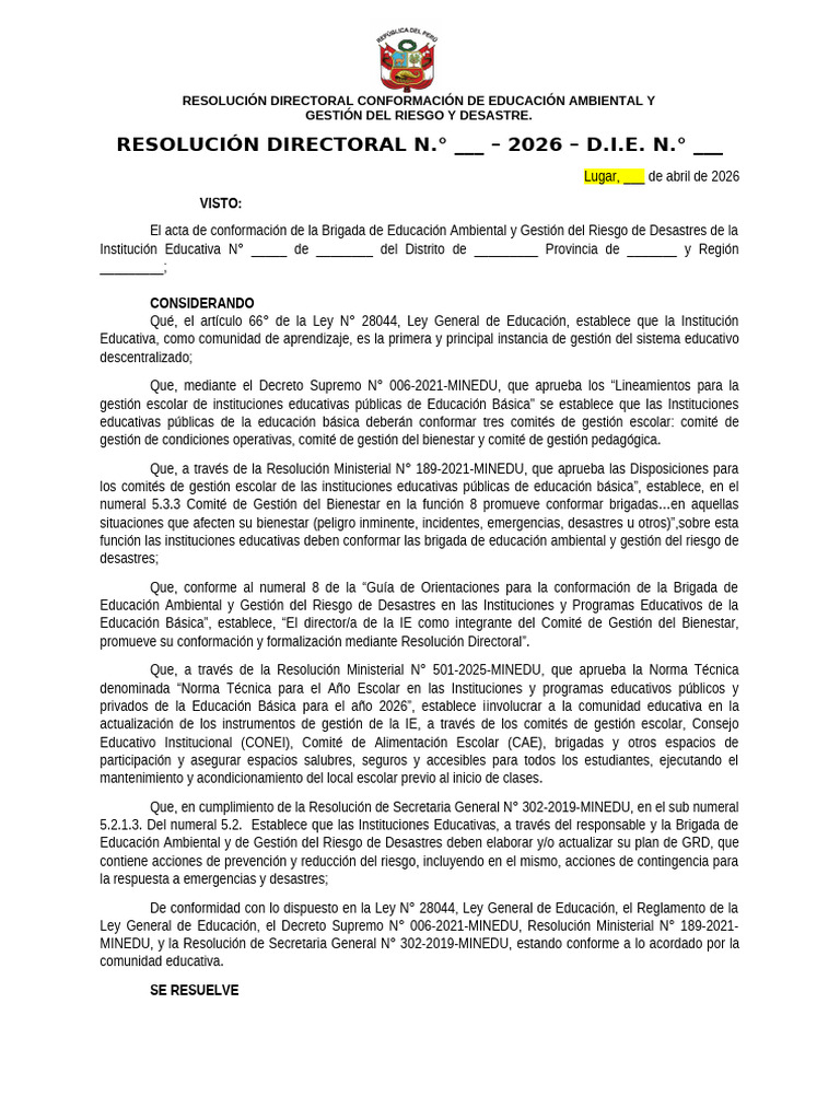 Modelo de Rd. Conformacion de Integrantes Del GDR y Brigada 2026 | PDF ...